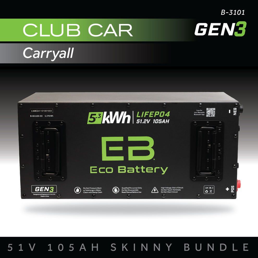 51V 105AH Skinny Battery Bundle / Club Car Carryall – Eco Battery
